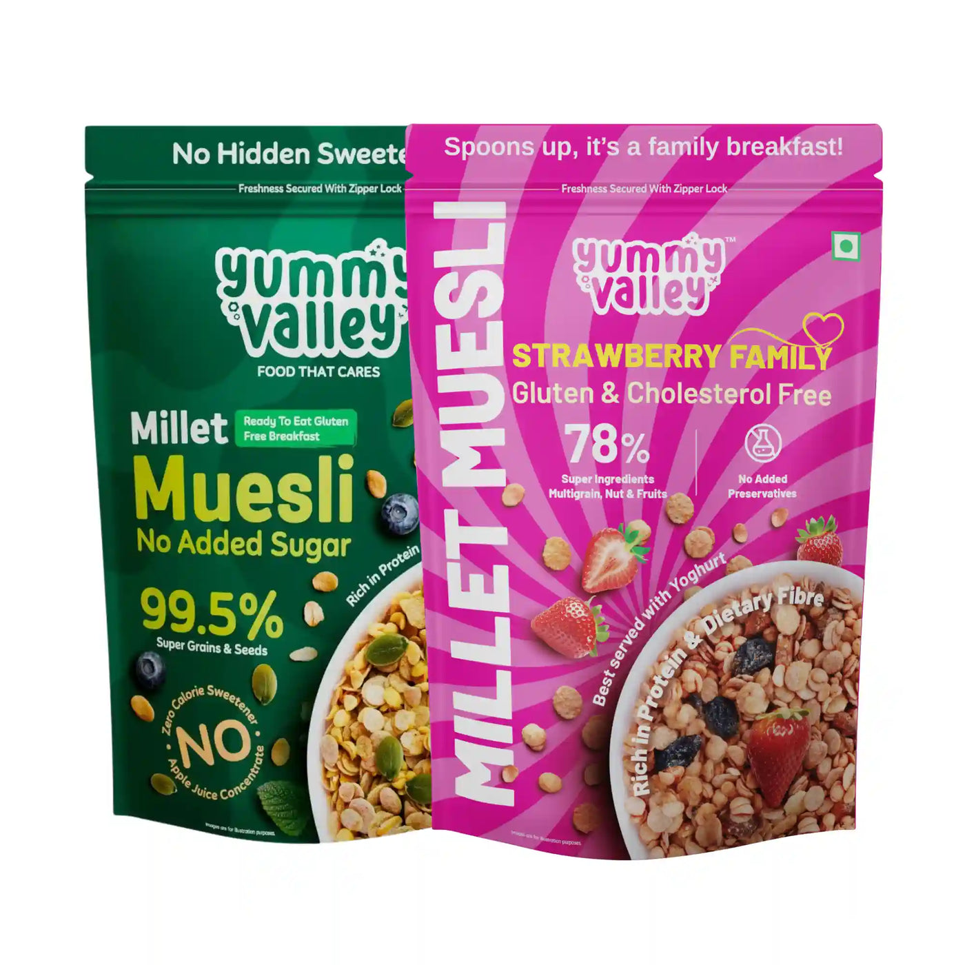 Buy Strawberry + No Added Sugar Millet Muesli Combo - Yummy Valley